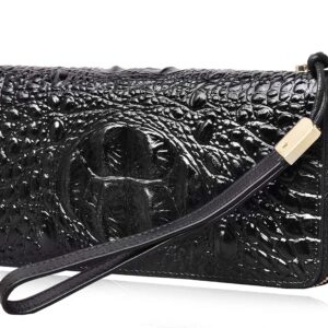 PIJUSHI Designer Genuine Leather Top Handle Shoulder Bag Bundle with Crocodile Leather Wristlet Wallet