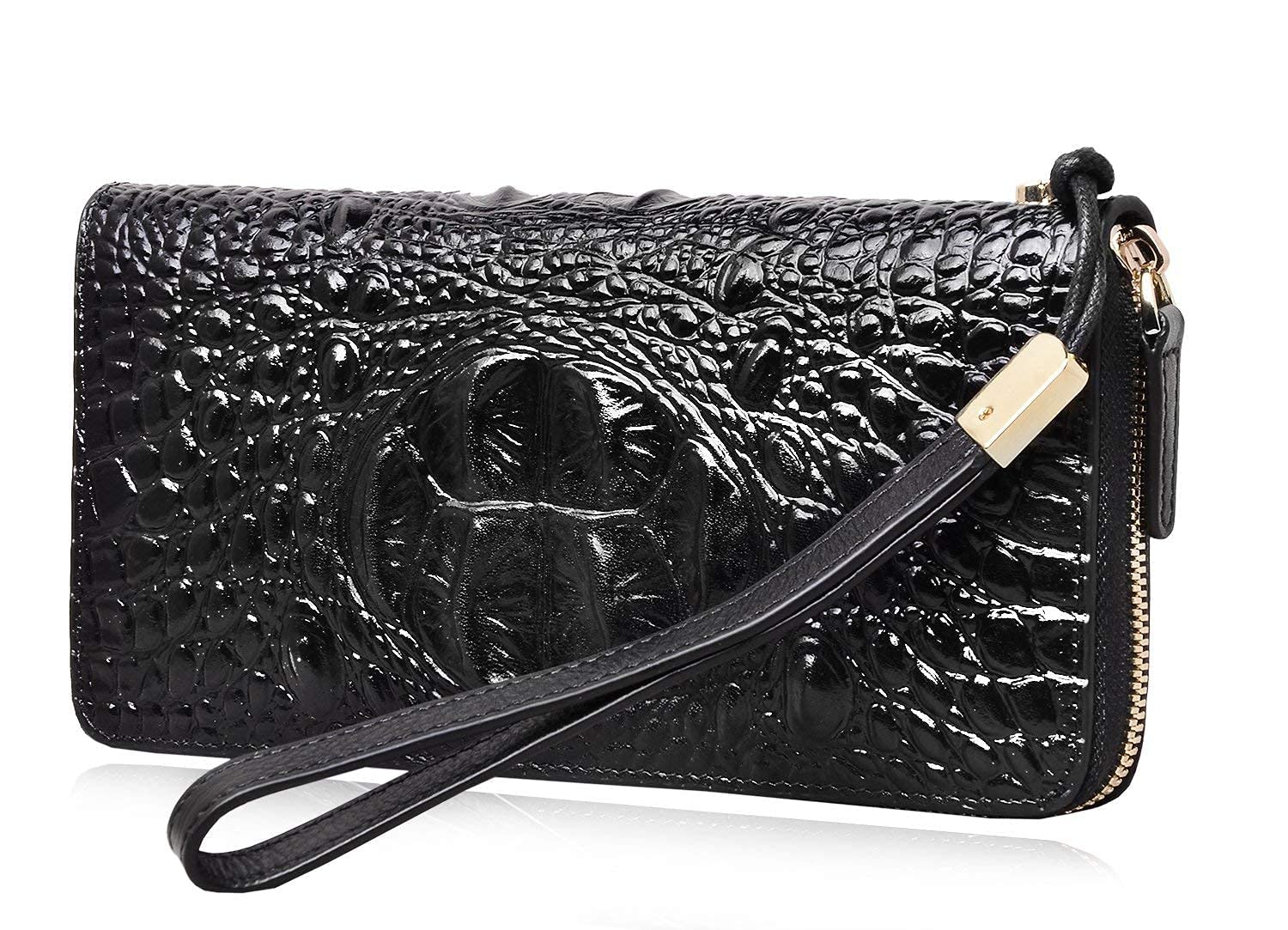 PIJUSHI Designer Genuine Leather Top Handle Shoulder Bag Bundle with Crocodile Leather Wristlet Wallet