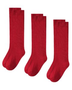 booph kids socks knee high socks boys girls school uniform socks 3-5t red