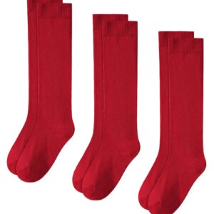 BOOPH Kids Socks Knee High Socks Boys Girls School Uniform Socks 3-5T Red