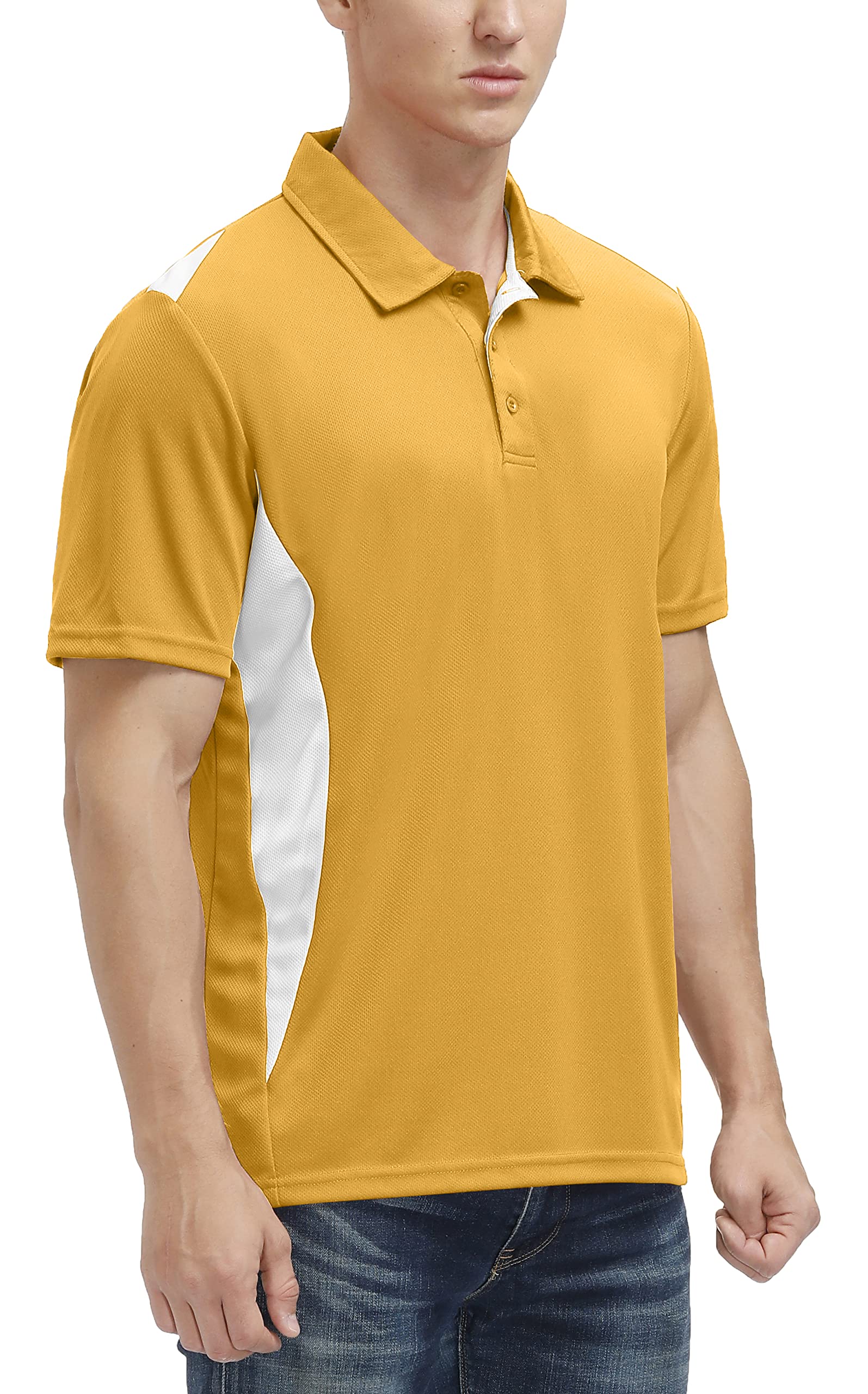 MOHEEN Quick Dry Golf Shirts for Men - Moisture Wicking Short-Sleeve Casual Polo Shirt(Yellow,XL)