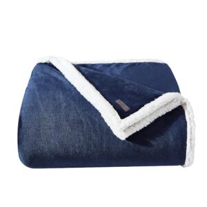 Eddie Bauer - Queen Blanket, Reversible Fleece & Faux Shearling Blanket, Plush & Cozy Home Decor (Solid Navy, Queen)