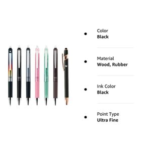 Pilot Japan Frixion Point Knock Design Series 6 Packs With Kanji LOVE Sticker, Black line, Gunmetal, Pink, Frost Green, Modern Wood, 5.59 x 0.41 0.39 in