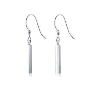 sluynz 925 sterling silver small vertical bar drop earrings for women minimalist bar drop earrings (silver)