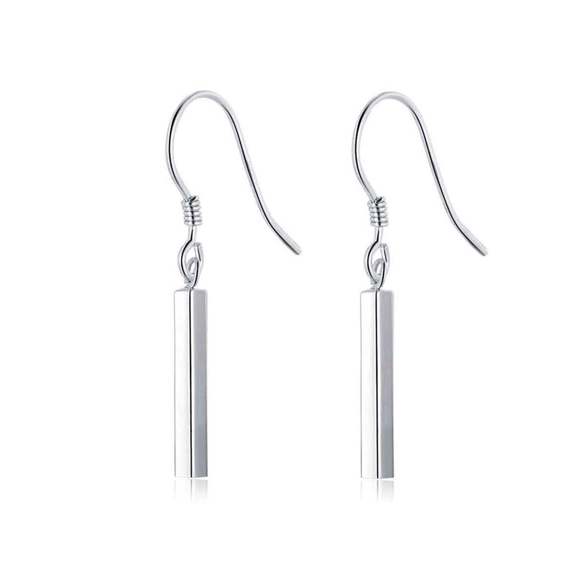 SLUYNZ 925 Sterling Silver Small Vertical Bar Drop Earrings for Women Minimalist Bar Drop Earrings (Silver)