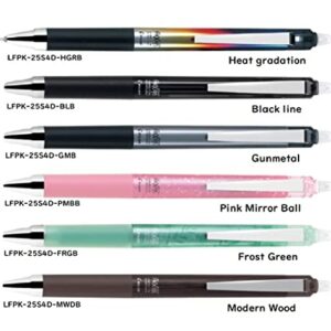 Pilot Japan Frixion Point Knock Design Series 6 Packs With Kanji LOVE Sticker, Black line, Gunmetal, Pink, Frost Green, Modern Wood, 5.59 x 0.41 0.39 in