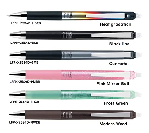 Pilot Japan Frixion Point Knock Design Series 6 Packs With Kanji LOVE Sticker, Black line, Gunmetal, Pink, Frost Green, Modern Wood, 5.59 x 0.41 0.39 in