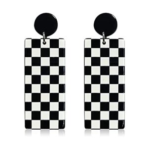 wuweijiajia unique acrylic black white striped checkered dangle drop earrings heart flower pattern stud earrings for women statement (style-5)