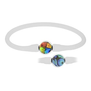 starborn reversible round ammolite and abalone shell bracelet with white silicone bands