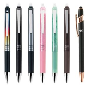 pilot japan frixion point knock design series 6 packs with kanji love sticker, black line, gunmetal, pink, frost green, modern wood, 5.59 x 0.41 0.39 in