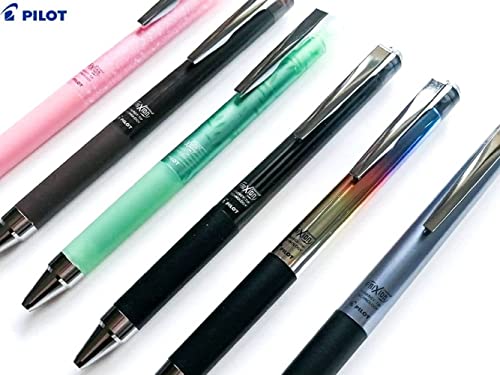 Pilot Japan Frixion Point Knock Design Series 6 Packs With Kanji LOVE Sticker, Black line, Gunmetal, Pink, Frost Green, Modern Wood, 5.59 x 0.41 0.39 in