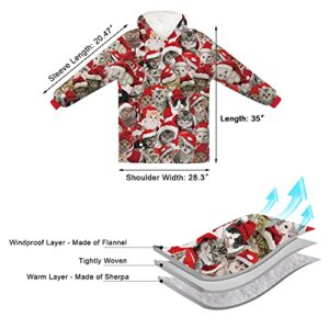 Christmas Cat Sweatshirt Blanket Wearable Hooded Throw Hat Xmas Nap Sherpa Giant Big Pocket Holiday Party Gifts Oversized Sweater Jacket Hoodies For Teens Girls