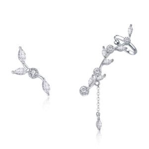 bisaer 925 sterling silver ear crawler - cuff earrings cubic zirconia ear climber earrings for women