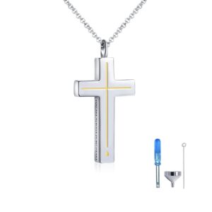 qiuqiulu 925 sterling silver cross souvenir ashes necklace urn pendant (gold)