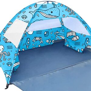 ocean world 2 in 1 beach tent/indoor tent for kids, babies, toddlers, and family | upf 50+ uv protection, pu800 waterproof 3-4 person sun shelter sun shade | baby beach tent, baby tent for beach