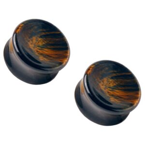 pierced owl natural concave dark tiger eye stone double flared saddle fit plugs, sold as a pair (12mm (1/2"))