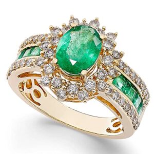 tirafina genuine oval emerald and natural diamond rings, statement ring, gemstone jewelry for women, 14k gold (1 3/4 cttw of gemstone, 3/4 cttw of diamonds)