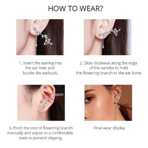 BISAER 925 Sterling Silver Ear Crawler - Cuff Earrings Cubic Zirconia Ear Climber Earrings for Women