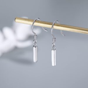 SLUYNZ 925 Sterling Silver Small Vertical Bar Drop Earrings for Women Minimalist Bar Drop Earrings (Silver)