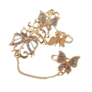 cz butterfly ring bracelet for women 14k gold plated dainty slave hand chain harness bangle boho gypsy bollywood wedding cosplay retro party y2k jewelry 1 piece