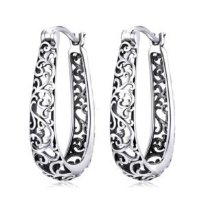 bisaer 925 sterling silver huggie hoop earrings filigree hoop earrings for women hypoallergenic jewelry