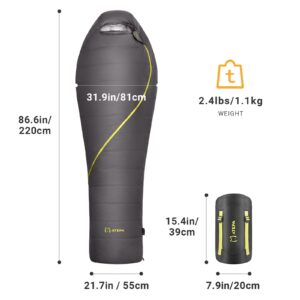 ATEPA Mummy Sleeping Bag Ultralight XL Down Alternative Sleeping Bag for Adult (2.4lbs), Oversize 620 FP Compact Lightweight Sleeping Bag with Compression Sack for Camping Backpacking Hiking, Black