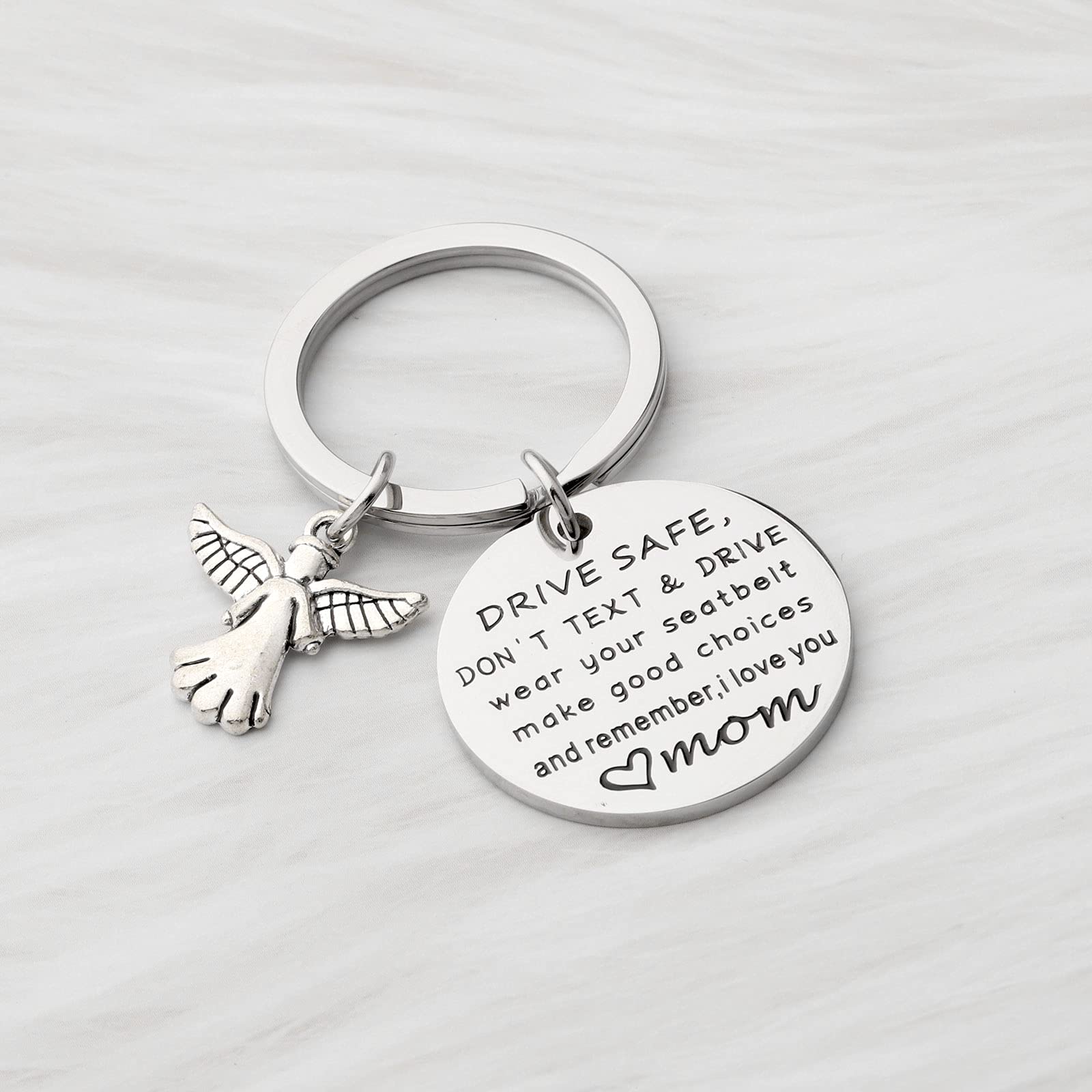 KUIYAI Drive Safe Gift I Love You Mom Keychain Mother Gift Driving Safety Gift Guardian Angel(drive safe mom)