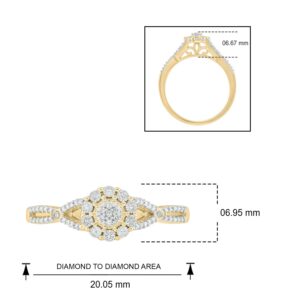 Cali Trove, 1/20cttw Diamond Cluster Promise Ring for Women in 925 Sterling Silver, Women's Diamond Floral Engagement Ring with Round White Diamond Halo in Yellow Gold-Plated, Rose Gold-Plated or