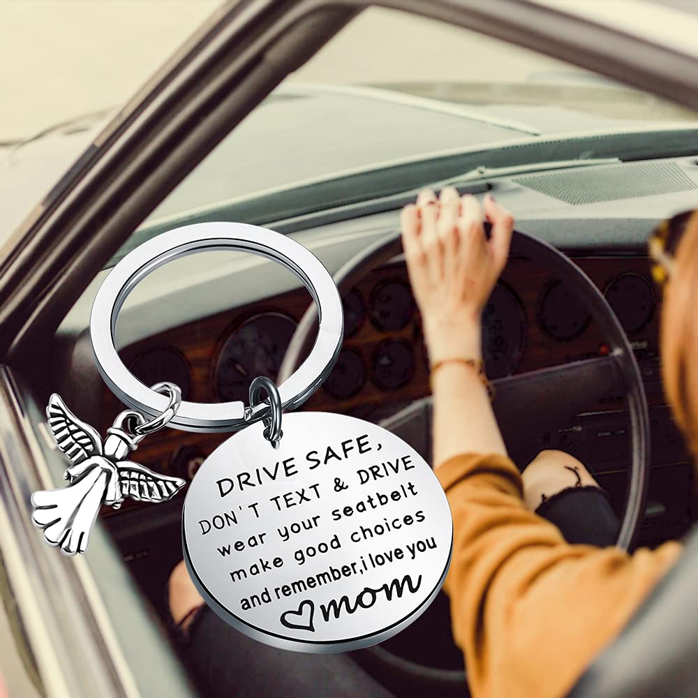 KUIYAI Drive Safe Gift I Love You Mom Keychain Mother Gift Driving Safety Gift Guardian Angel(drive safe mom)