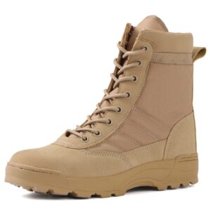 qmfur men’s military boots outdoor hiking boots work boots tactical boots durable combat boots army boots (tan, 11, numeric_11)