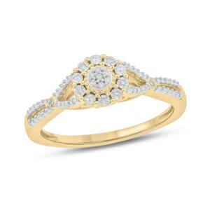 cali trove, 1/20cttw diamond cluster promise ring for women in 925 sterling silver, women's diamond floral engagement ring with round white diamond halo in yellow gold-plated, rose gold-plated or