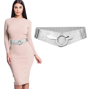 suosdey women fashion wide elastic belt stretch waist belt with easy silver buckle for dresses,silver,s