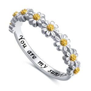 ladytree sterling silver you are my sunshine daisy ring for women mom daughter mothers day flower jewelry size 7