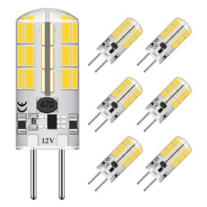 taiyaloo gy6.35 led bulb 4w equivalent to 25w- 30w halogen bulbs, t4 jc type g6.35/gy6.35 base, ac/dc 12v daylight white 6000k gy6.35 bulb, not-dimmable (6 pack)