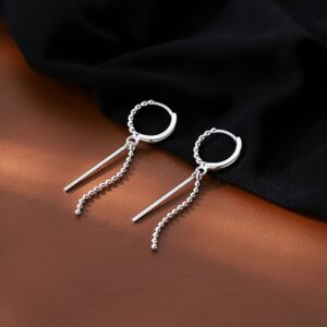 SLUYNZ 925 Sterling Silver Bead Ball Hoop Earrings for Women Teen Girls Minimalist Bar Hoop Earrings Dangle (A-Silver)