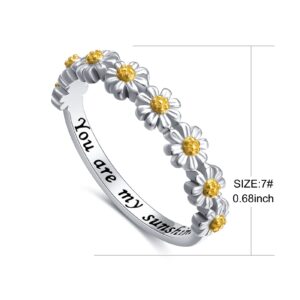 Ladytree Sterling Silver You Are My Sunshine Daisy Ring for Women Mom Daughter Mothers Day Flower Jewelry Size 7