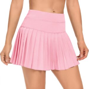 DERCA Pleated Tennis Skirt for Women with Pockets Shorts Athletic Golf Skirts Workout Sports Activewear Skort (Pink,X-Small)