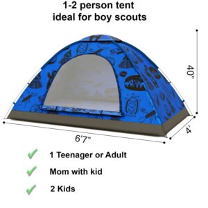 KidzAdventure 2 in 1 Kids Play Tent for Camping | 1 – 2 Person Backpacking Tent | Ultralight Indoor & Outdoors Tents – Adventure Theme