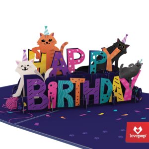 lovepop happy birthday pop-up card for her and him- 3d birthday animal greeting cards for boys, girls, men, women - have a purrfect birthday - 5" x 7" cats card - blank note card & envelope included