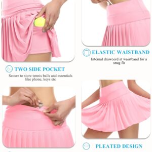 DERCA Pleated Tennis Skirt for Women with Pockets Shorts Athletic Golf Skirts Workout Sports Activewear Skort (Pink,X-Small)