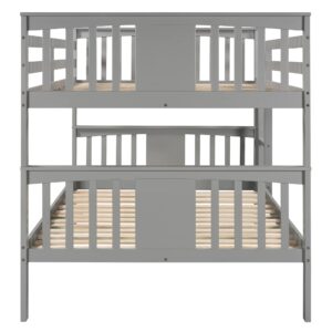 Harper & Bright Designs Full Over Full Bunk Beds for Adults,Teens, Kids, Wood Bunk Beds Full Over Full Size with Ladder,Full Bunk Beds with High Length Guardrail,Grey