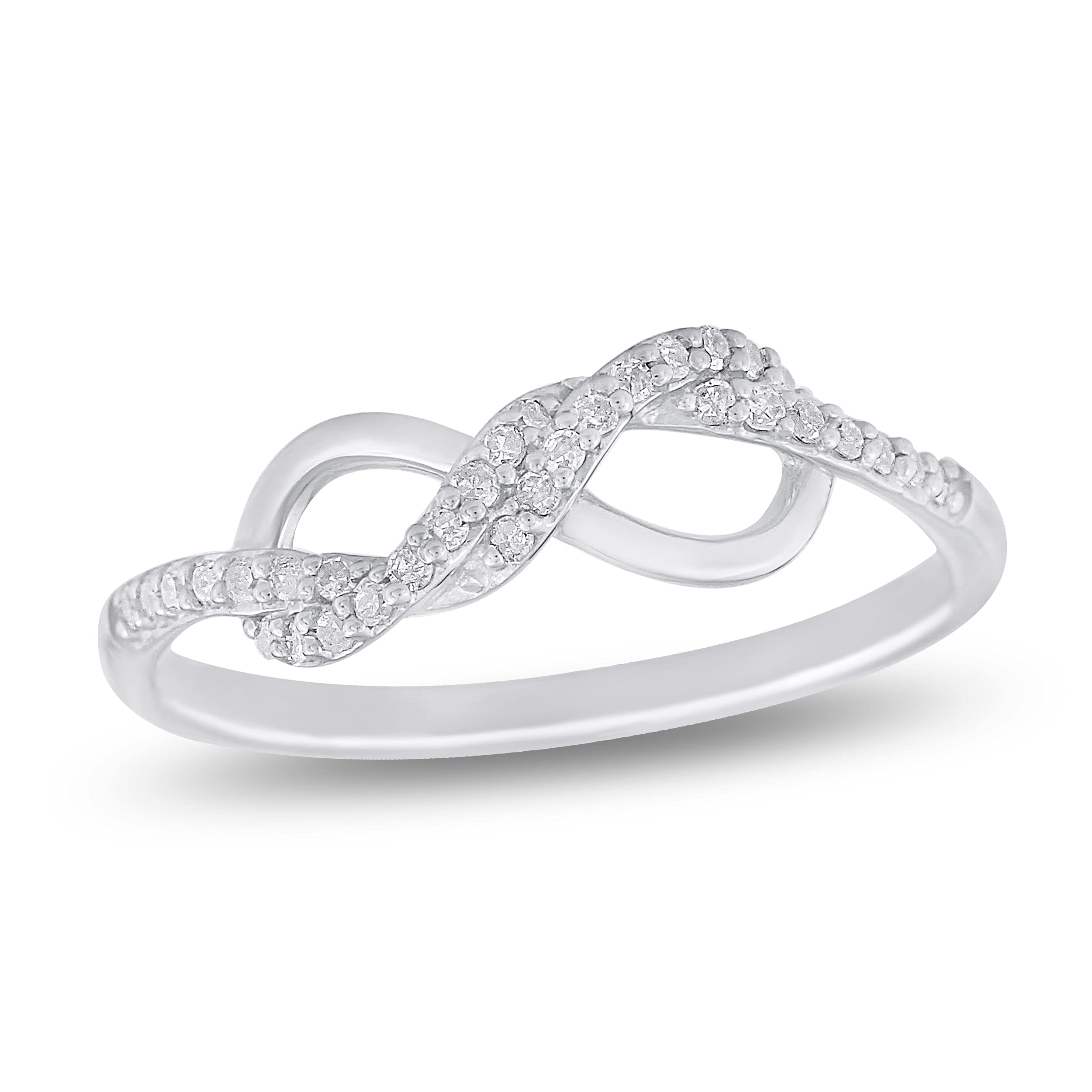 1/8 Carat Natural Diamond Infinity Ring for Women in 14k White Gold (H-I, I1-I2, cttw) Size 7 by Belantina