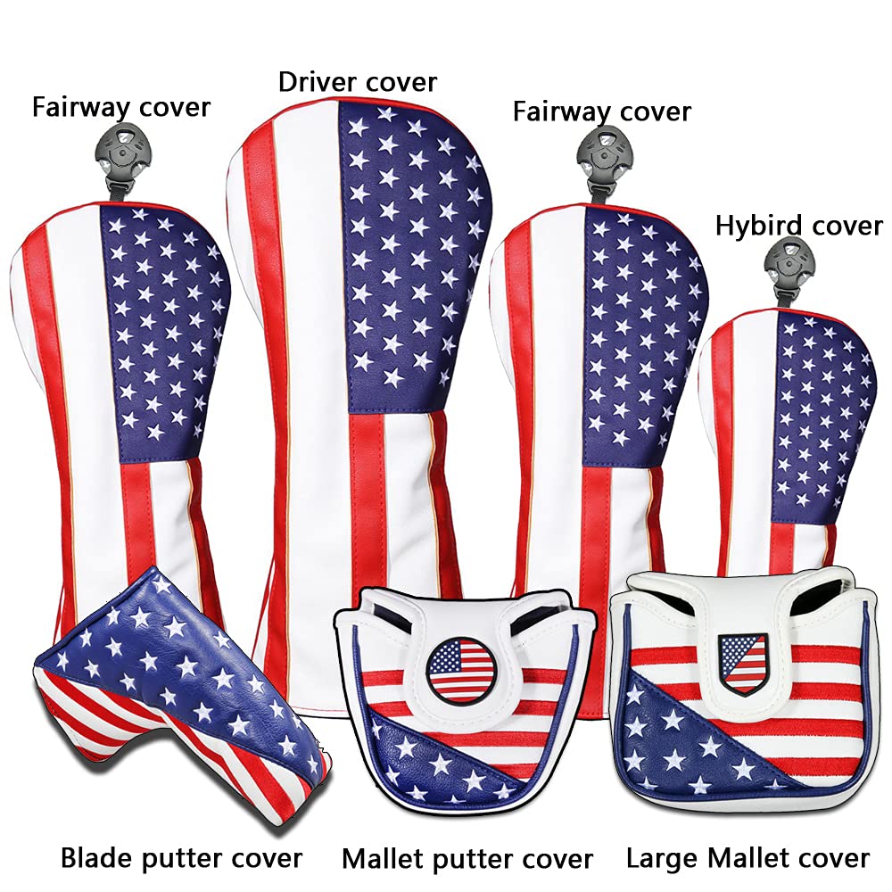 USA Golf Head Covers for Driver & Fairway Woods - Premium Leather Headcovers, Designed to Fit All Woods and Drivers (Malllet Cover)