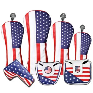 usa golf head covers for driver & fairway woods - premium leather headcovers, designed to fit all woods and drivers (malllet cover)