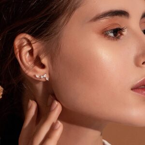 BISAER 925 Sterling Silver Ear Crawler - Cuff Earrings Cubic Zirconia Ear Climber Earrings for Women