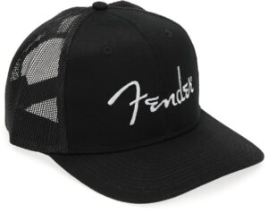 fender logo trucker hat, black with silver thread