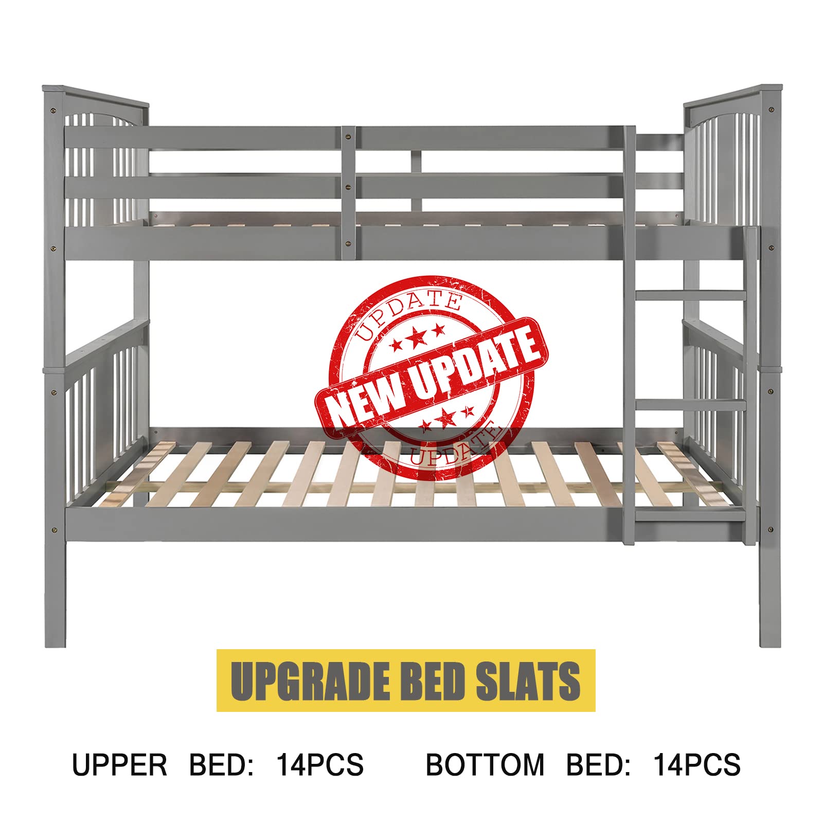 Harper & Bright Designs Full Over Full Bunk Beds for Adults,Teens, Kids, Wood Bunk Beds Full Over Full Size with Ladder,Full Bunk Beds with High Length Guardrail,Grey