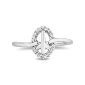 jewelili hallmark fine jewelry sterling silver 1/8 cttw natural white round diamond peace sign ring, size 6