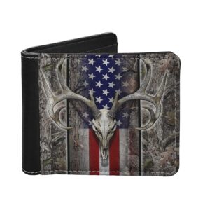 ledback deer american flag camo print pu leather men's slim bi-fold wallet with credit card holder