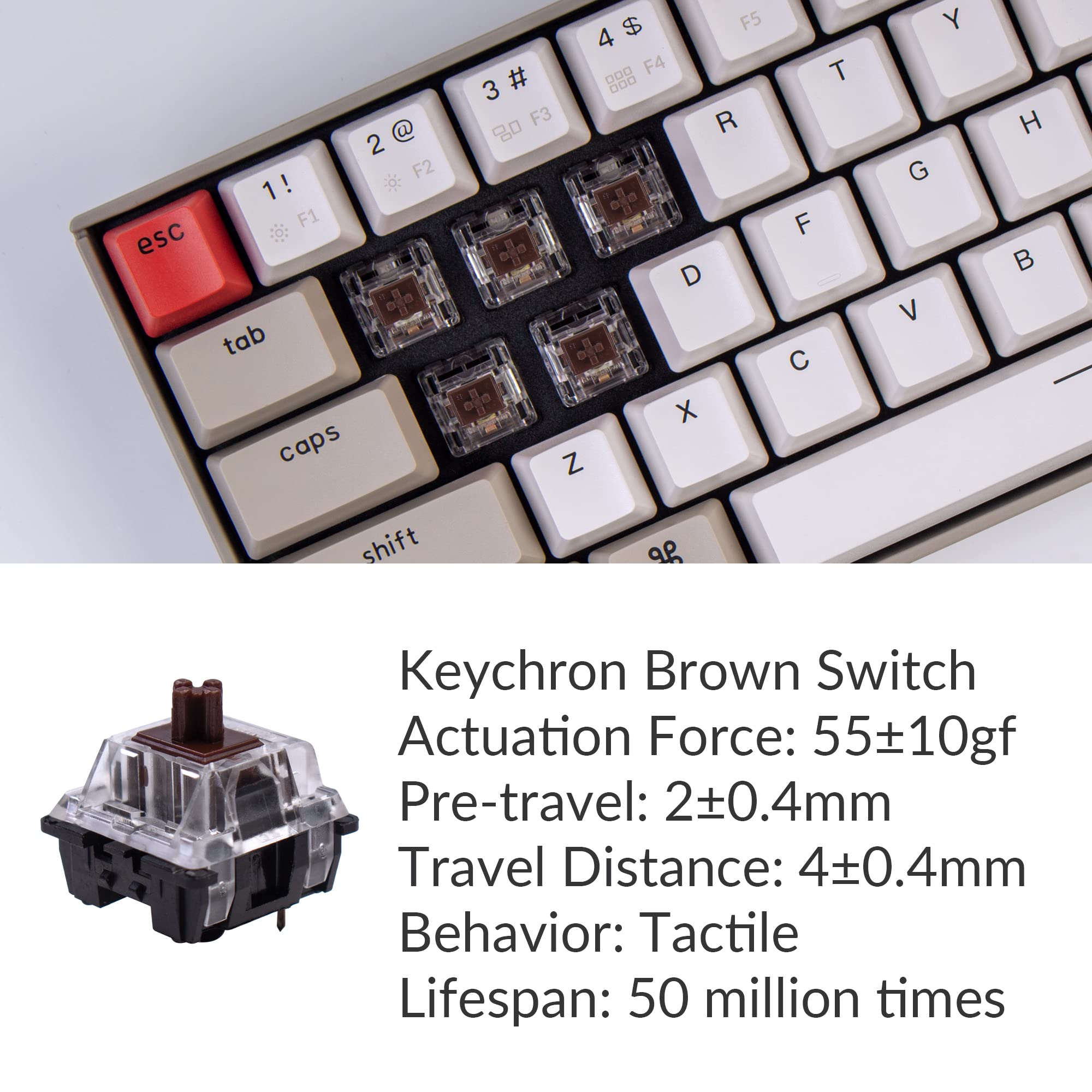 Keychron K14 Bluetooth 5.1 Wireless Mechanical Keyboard with Keychron Brown Switch/Rechargeable Battery, 72 Keys Compact Keyboard Compatible with Mac Windows